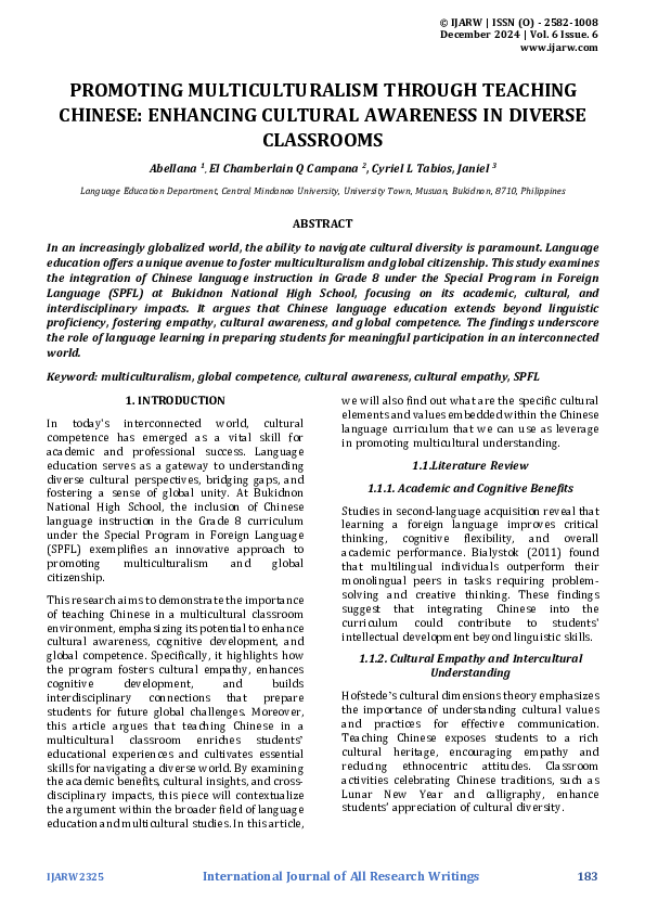 (PDF) PROMOTING MULTICULTURALISM THROUGH TEACHING CHINESE: ENHANCING ...