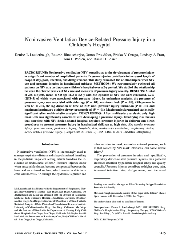 (PDF) Noninvasive Ventilation Device-Related Pressure Injury in ...