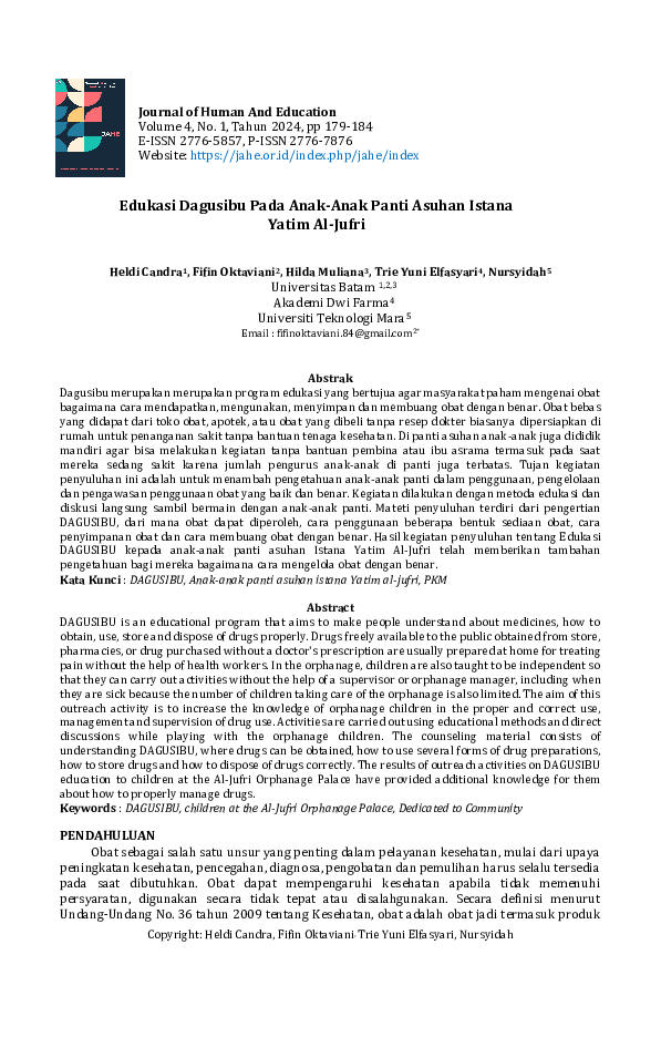 (PDF) Edukasi Dagusibu Pada Anak-Anak Panti Asuhan Istana Yatim Al-Jufri | Heldi Candra ...