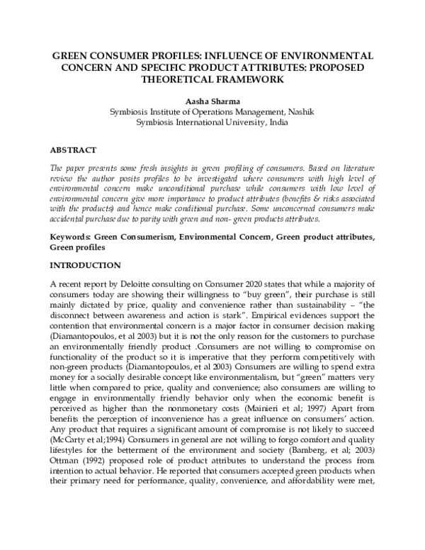 (PDF) Green Consumer Profiles: Influence Of Environmental Concern And ...