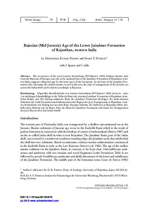 (PDF) Bajocian (Mid Jurassic) Age of the Lower Jaisalmer Formation of ...