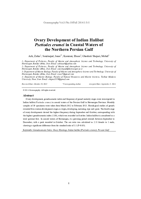 (PDF) Ovary Development of Indian Halibut Psettodes erumei in Coastal ...
