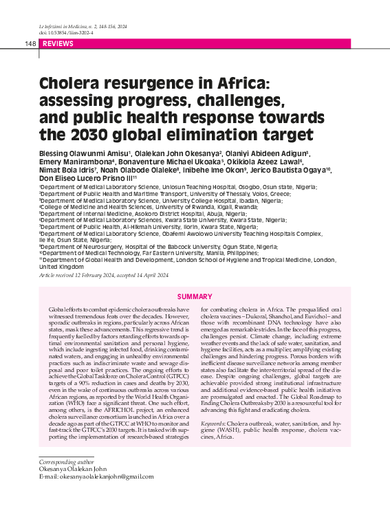 (PDF) Cholera resurgence in Africa: assessing progress, challenges, and ...