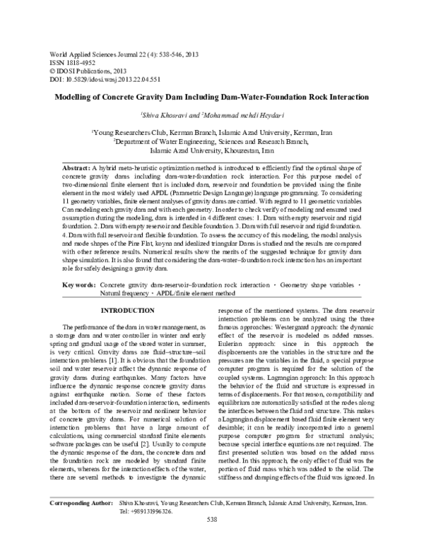 (PDF) Modelling of Concrete Gravity Dam Including Dam-Water-Foundation Rock Interaction