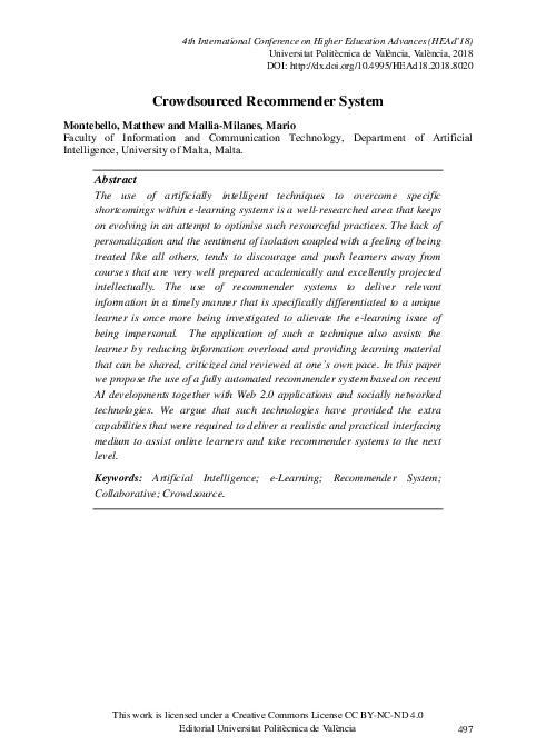 (PDF) Crowdsourced Recommender System | Matthew Montebello - Academia.edu