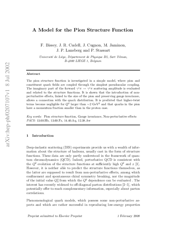 (PDF) A model for the pion structure function