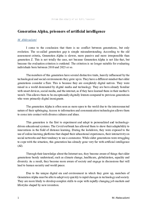 (PDF) Generation Alpha, prisoners of Artificial Intelligence