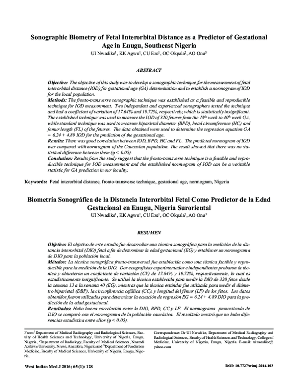 (PDF) Sonographic Biometry of Fetal Interorbital Distance as a ...