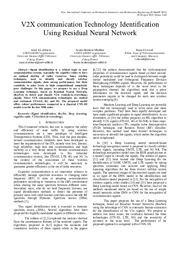 (PDF) V2X communication Technology Identification Using Residual Neural Network