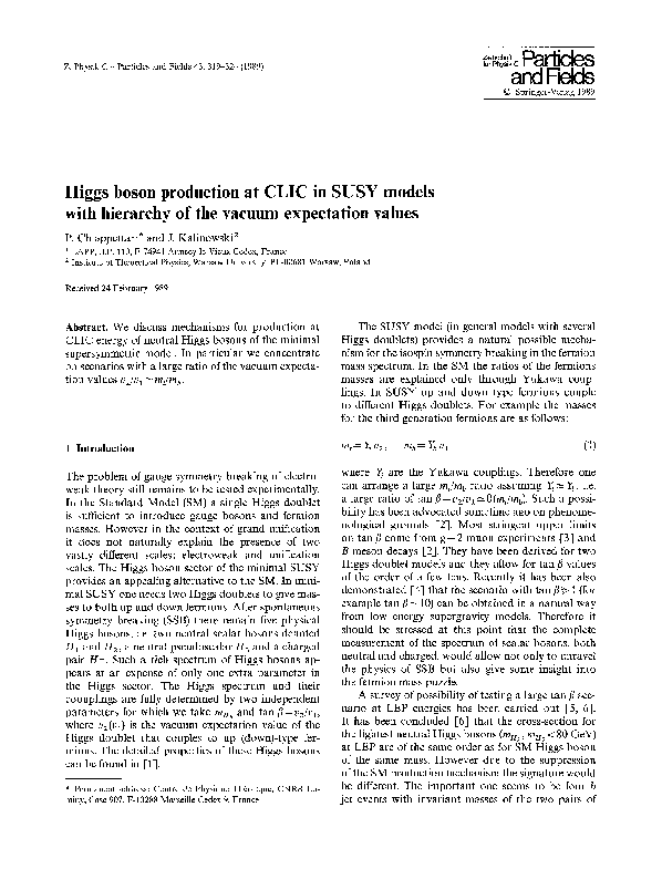 (PDF) Higgs boson production at CLIC in SUSY models with hierarchy of ...