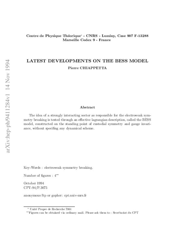(PDF) Latest developments on the BESS model