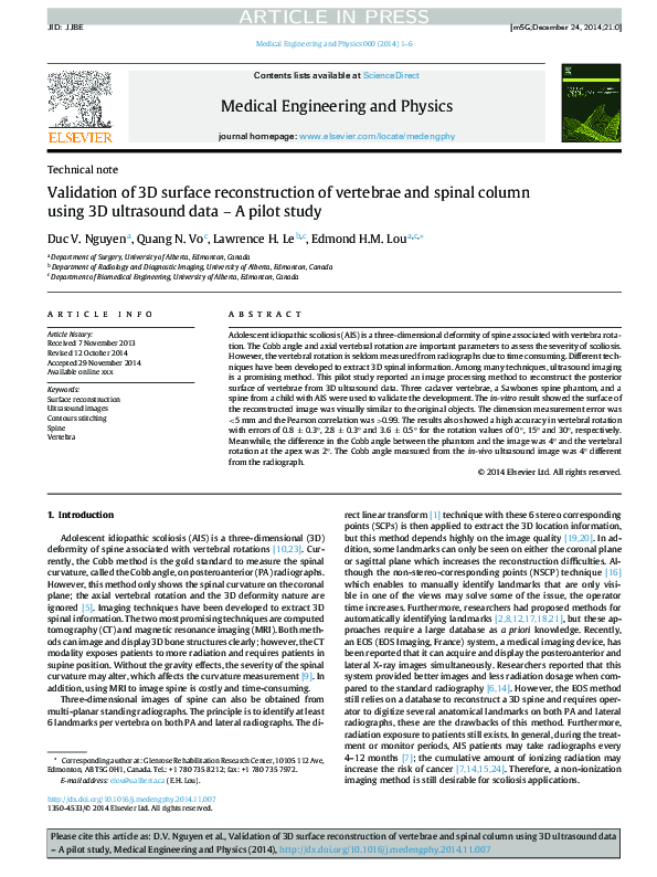 Pdf Validation Of 3d Surface Reconstruction Of Vertebrae And Spinal