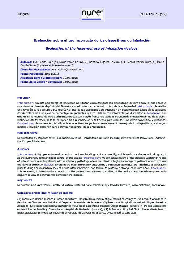 (PDF) Evaluación sobre el uso incorrecto de los dispositivos de inhalación