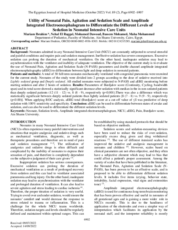 (PDF) Utility of Neonatal Pain, Agitation and Sedation Scale and ...