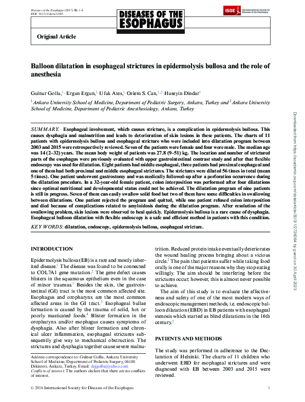 (PDF) Balloon dilatation in esophageal strictures in epidermolysis ...