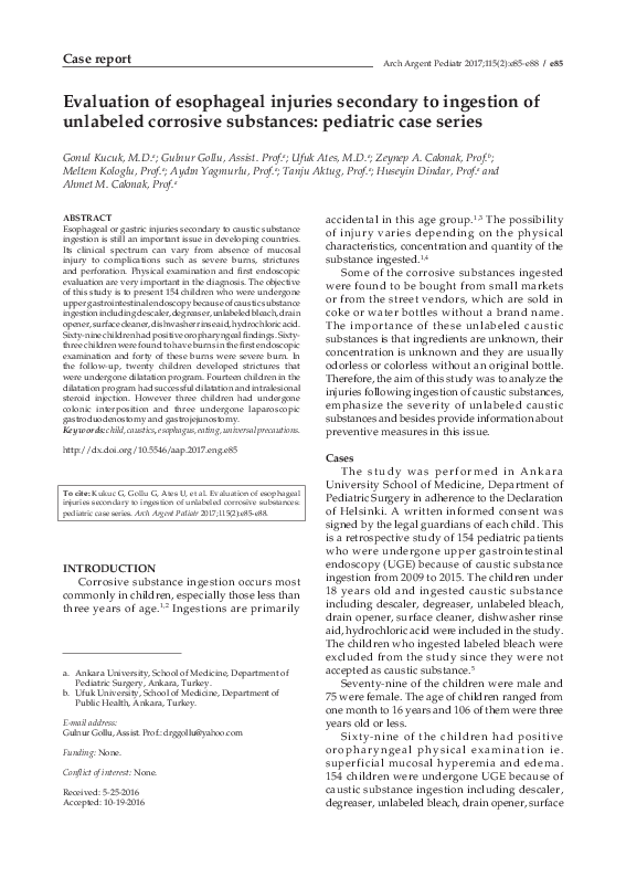 (PDF) Evaluation of esophageal injuries secondary to ingestion of ...