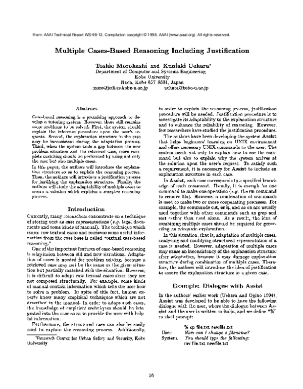 (PDF) Multiple Cases-Based Reasoning Including Justification