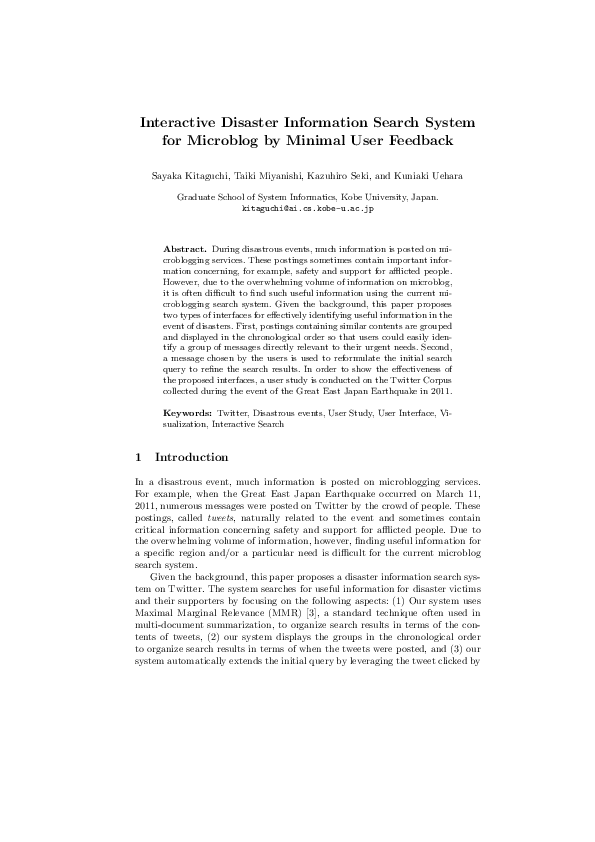 (PDF) Interactive Disaster Information Search System for Microblog by Minimal User Feedback