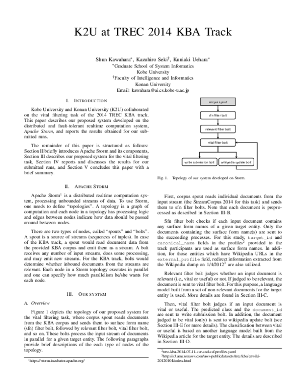 (PDF) K2U at TREC 2014 KBA Track