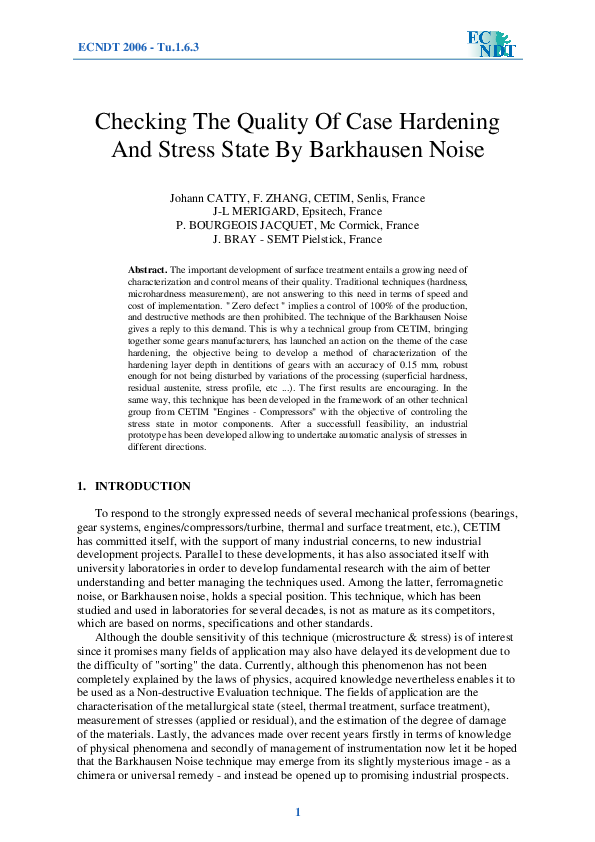 (PDF) Checking The Quality Of Case Hardening And Stress State By ...