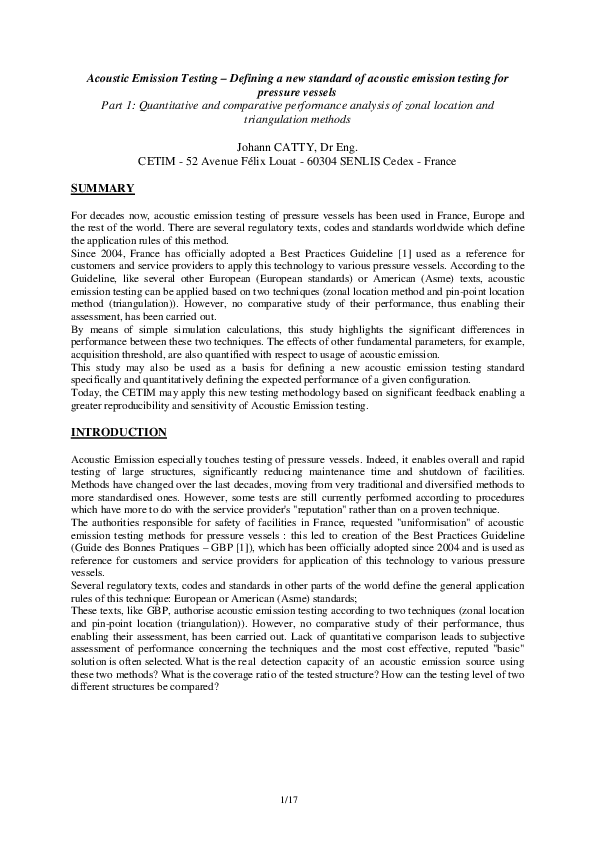 (PDF) ACOUSTIC EMISSION TESTING - DEFINING A NEW STANDARD OF ACOUSTIC ...