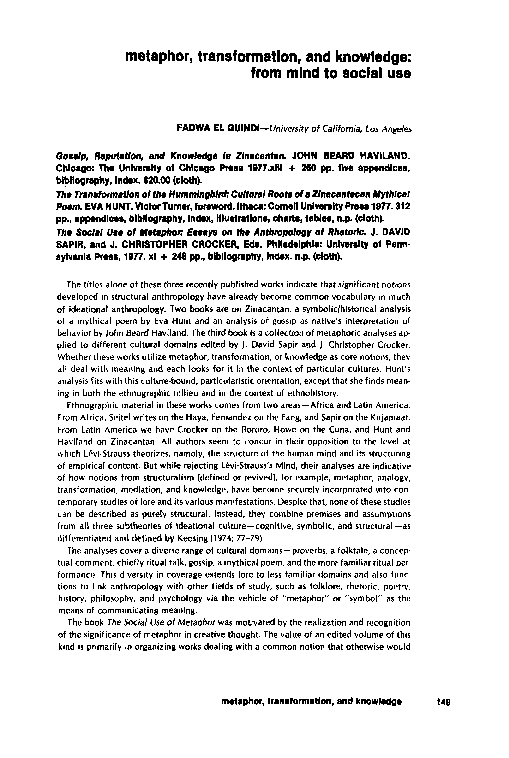 (PDF) Metaphor, Transformation, and Knowledge: From Mind to Social Use ...