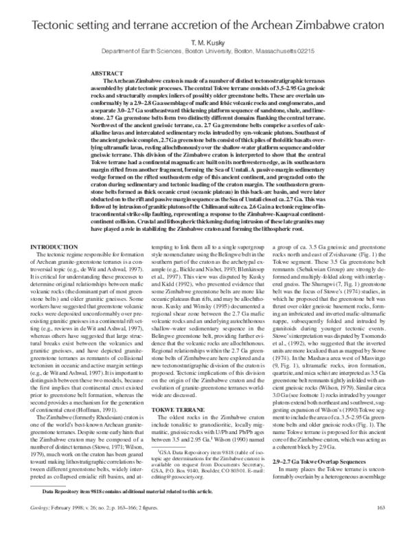 (PDF) Tectonic setting and terrane accretion of the Archean Zimbabwe craton