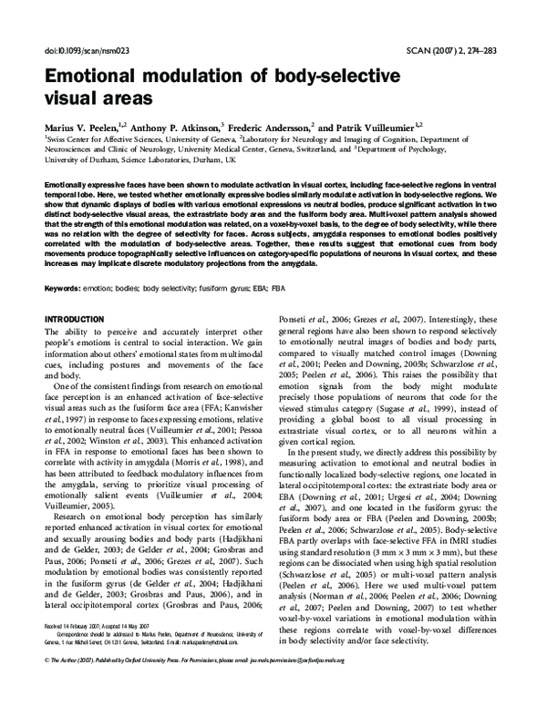 (PDF) Emotional modulation of body-selective visual areas