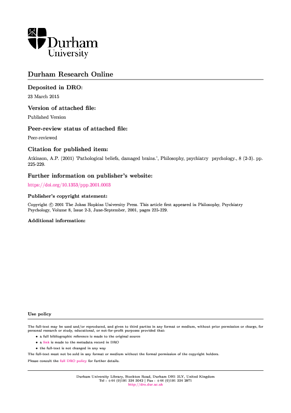 (PDF) Pathological Beliefs, Damaged Brains