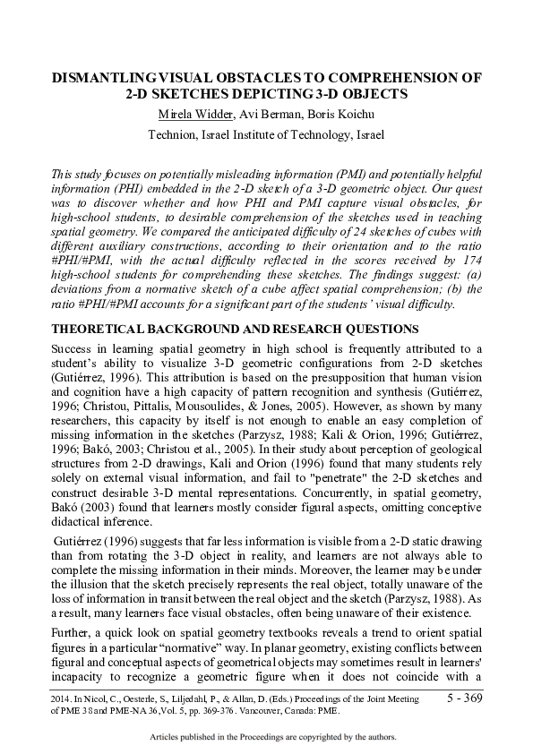 (PDF) Dismantling Visual Obstacles to Comprehension of 2-D Sketches Depicting 3-D Objects | Avi ...