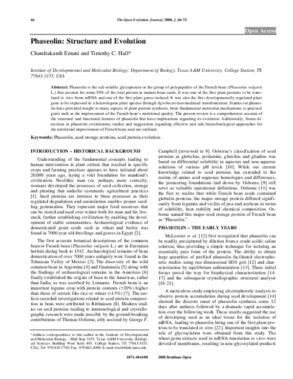 (PDF) Phaseolin: Structure and Evolution