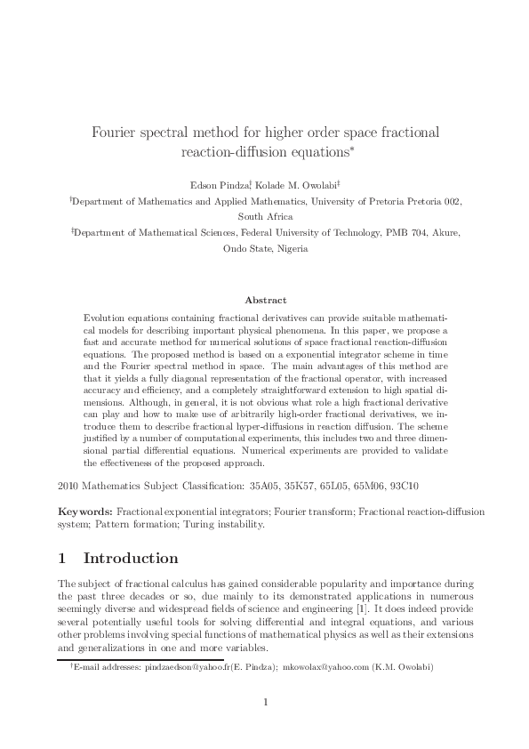 Pdf Fourier Spectral Method For Higher Order Space Fractional Reaction Diffusion Equations