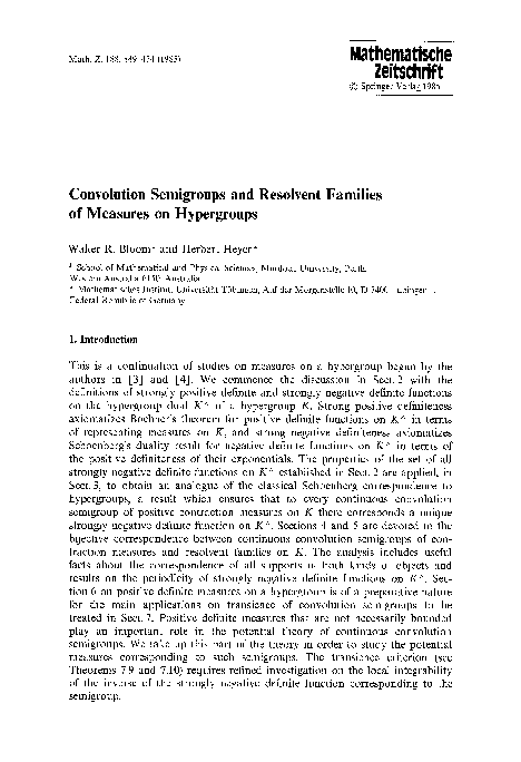 (PDF) Convolution Semigroups on Hypergroups