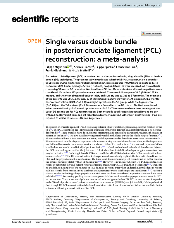 (PDF) Single versus double bundle in posterior cruciate ligament (PCL ...