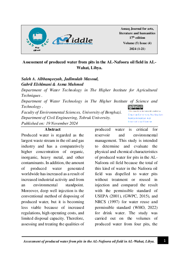 (PDF) Assessment of produced water from pits in the AL-Nafoora oil ...