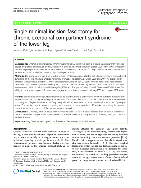 (PDF) Single minimal incision fasciotomy for chronic exertional ...
