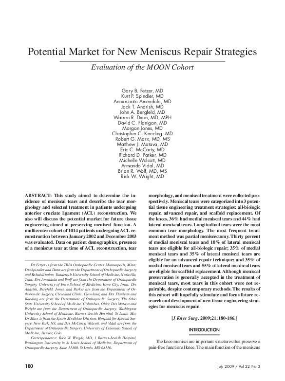 (PDF) Potential Market for New Meniscus Repair Strategies –Evaluation ...