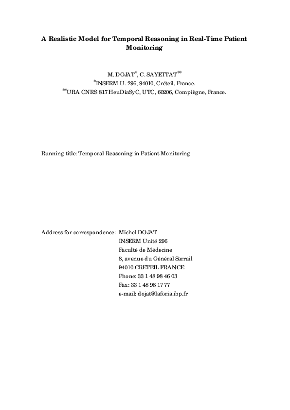 (PDF) Realistic model for temporal reasoning in real-time patient monitoring
