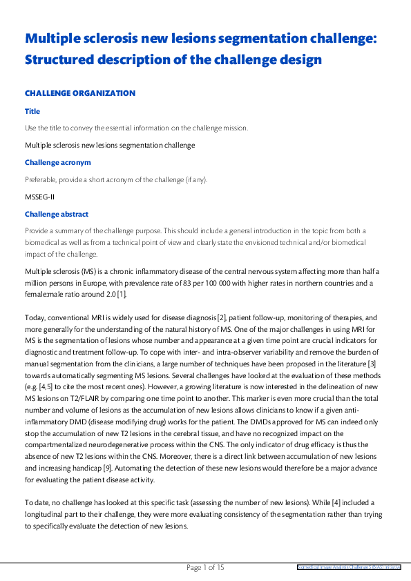 (PDF) Multiple sclerosis new lesions segmentation challenge