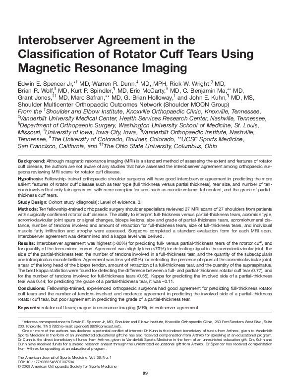 (PDF) Interobserver Agreement in the Classification of Rotator Cuff ...