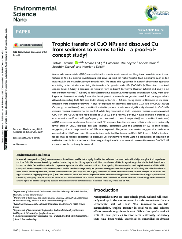 (PDF) Trophic transfer of CuO NPs and dissolved Cu from sediment to ...