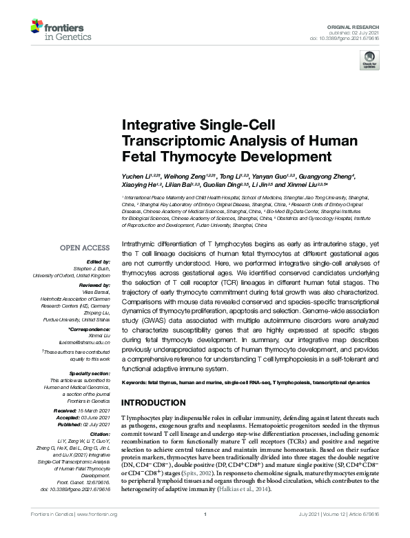 (PDF) Integrative Single-Cell Transcriptomic Analysis of Human Fetal Thymocyte Development ...
