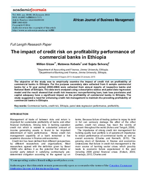 (PDF) The impact of credit risk on profitability performance of ...