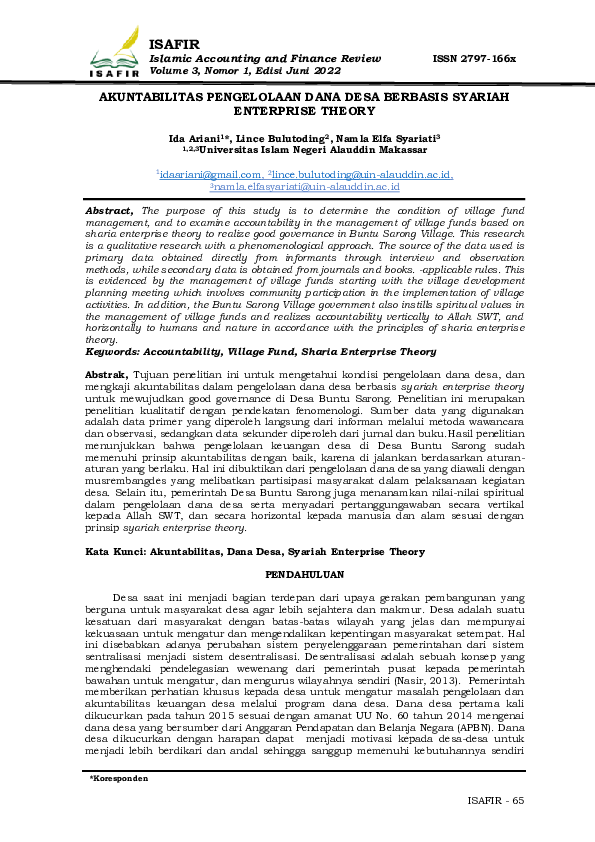 (PDF) Akuntabilitas Pengelolaan Dana Desa Berbasis Syariah Enterprise Theory