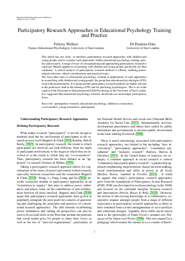 (PDF) Participatory Research Approaches in Educational Psychology ...