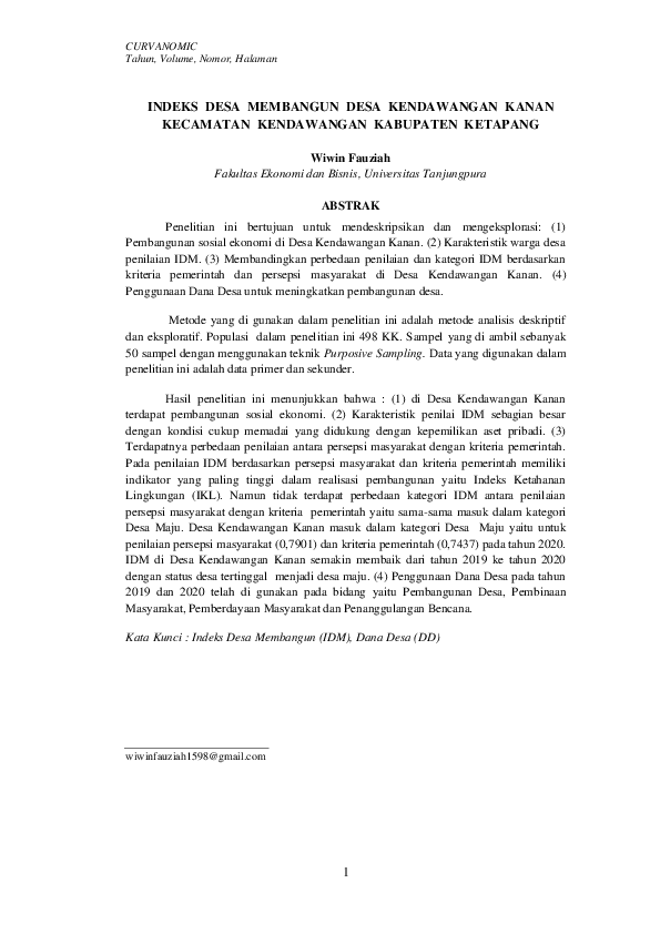 (PDF) Indeks Desa Membangun Desa Kendawangan Kanan Kecamatan ...