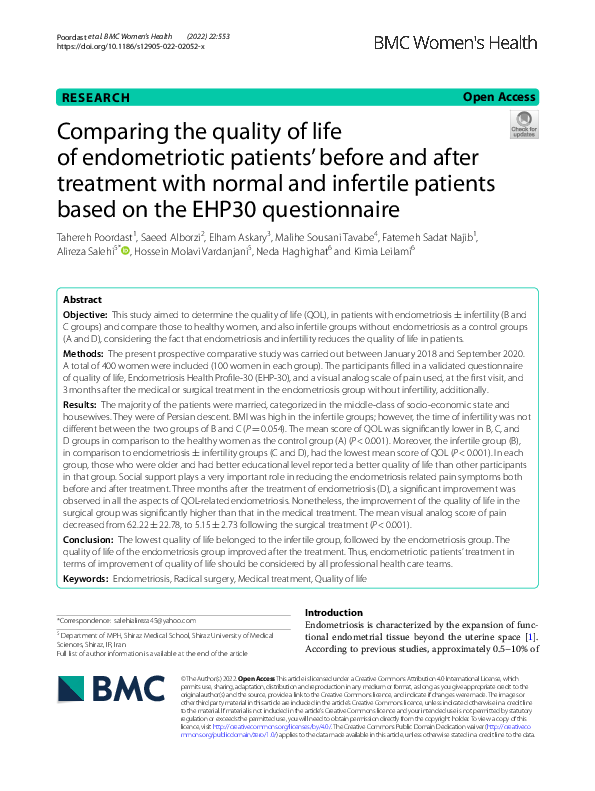 (PDF) Comparing the quality of life of endometriotic patients’ before ...