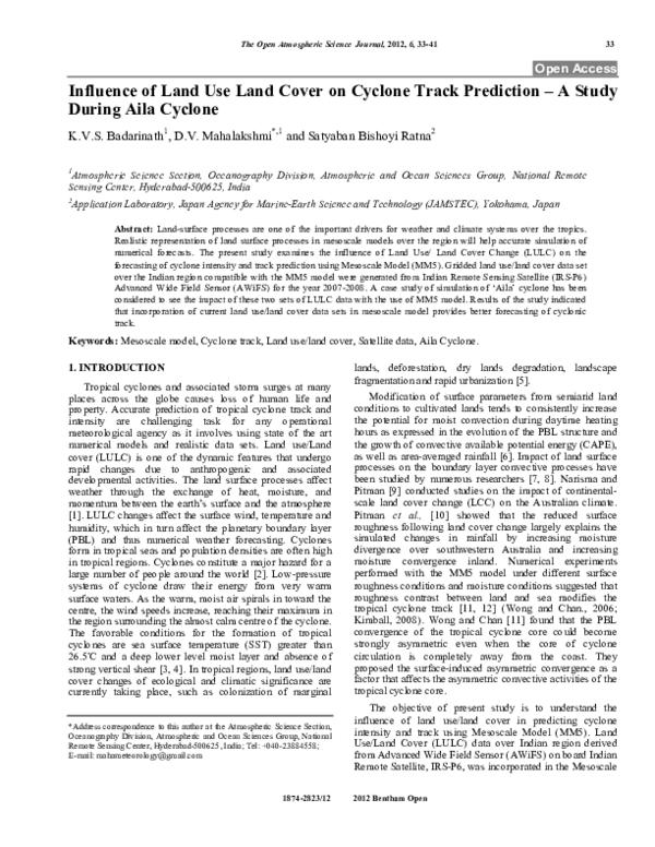 (PDF) Influence of Land Use Land Cover on Cyclone Track Prediction – A Study During Aila Cyclone