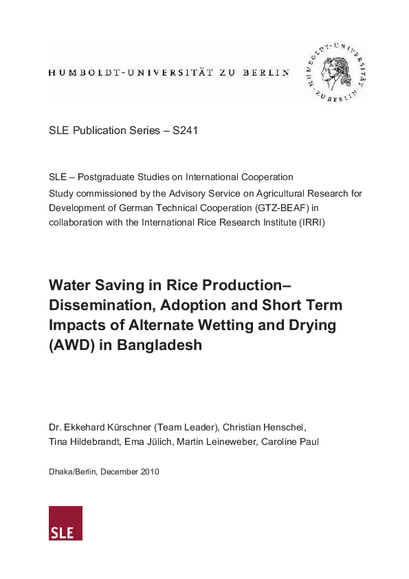 (PDF) Water Saving in Rice Production- Dissemination, Adoption and ...