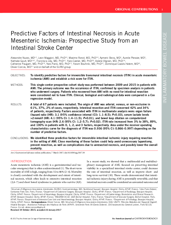 (PDF) Predictive Factors of Intestinal Necrosis in Acute Mesenteric ...
